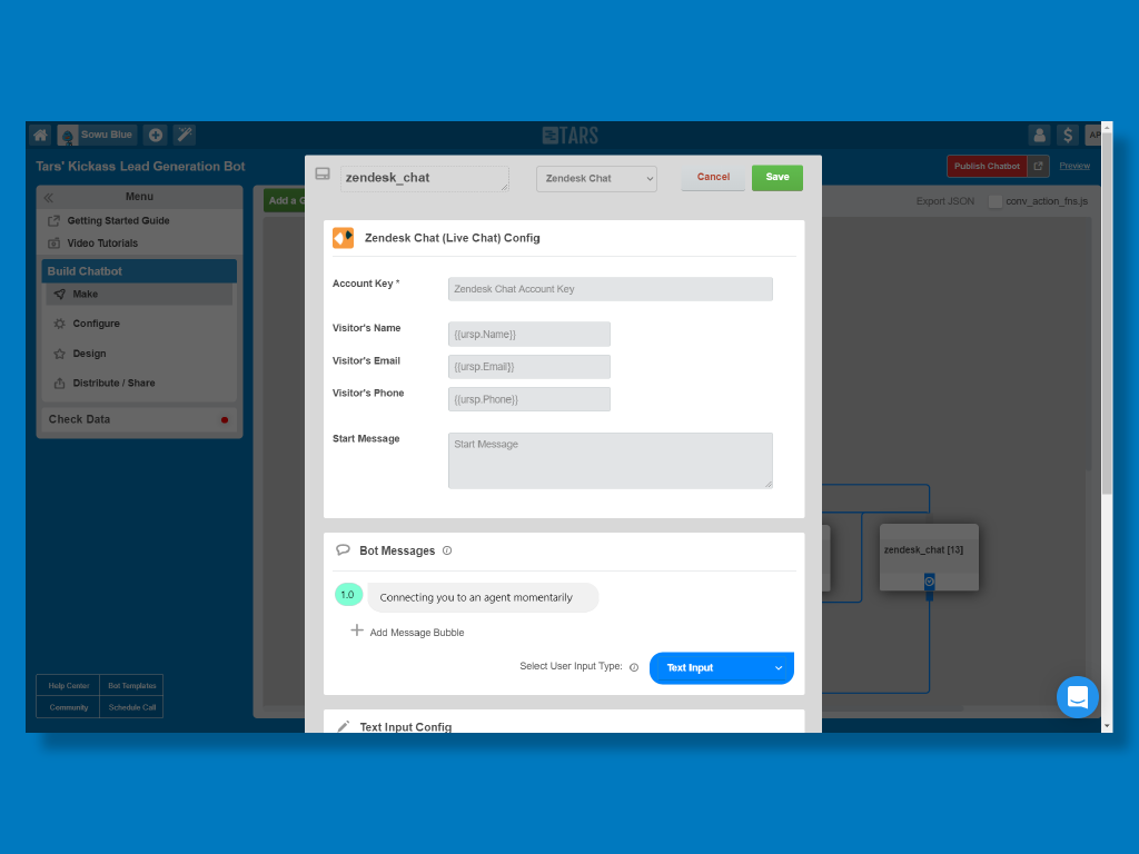 Tars Chatbots App Integration with Zendesk Chat